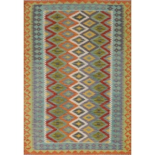 Reversible Kilim Rug Flatweave Geometric Multi-Color Wool Carpet - 4'1 ...