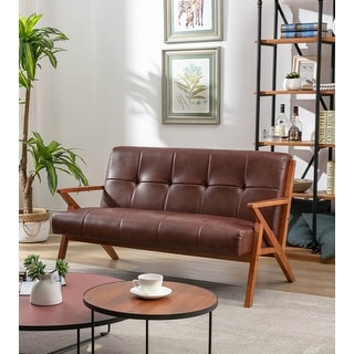 Porthos Home Nuri PU Leather Loveseat Small Couch Sofa with Rubberwood ...