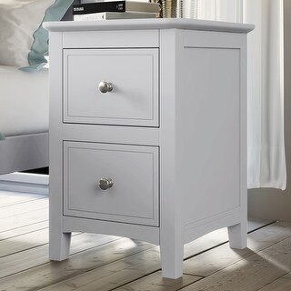 Bedside Table Wood 2 Handle-free Drawer End Table with Metal Runners ...