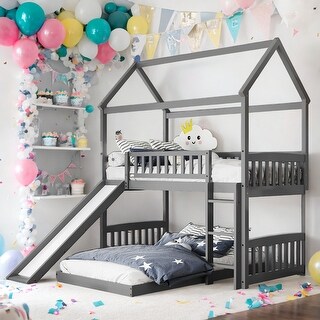 Modren Twin Over Twin Bunk Bed House Bed With Slide,Solid Construction ...