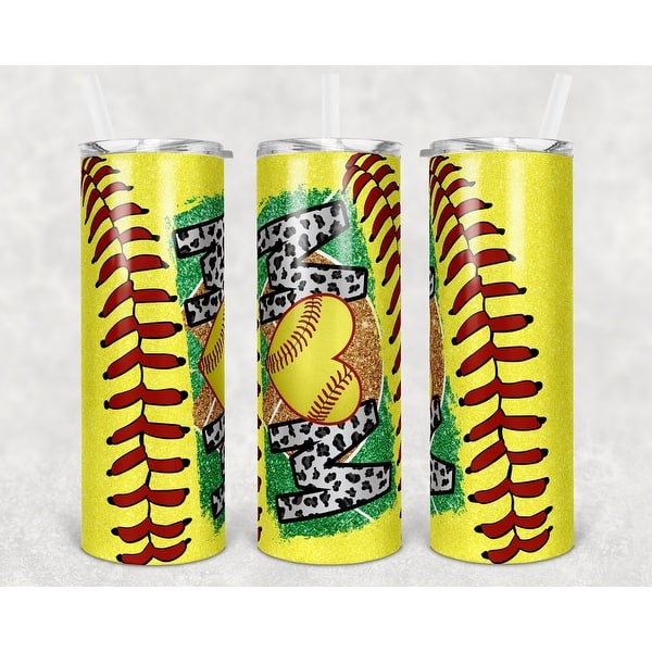 Softball Mom Leopard Glitter Look and Laces 20 Oz Skinny Tumbler w/Lid ...