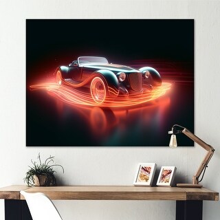 Designart "Neon Light Strips Roadster" Classic Cars Wall Art - Bed Bath ...
