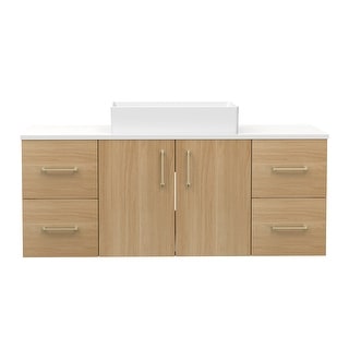 48 in. Floating Bathroom Vanity Quartz White Top Rectangular Vessel ...