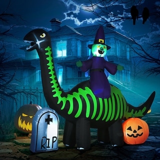 HOMCOM 8FT Halloween Inflatables Skeleton Dinosaur with Witch ...