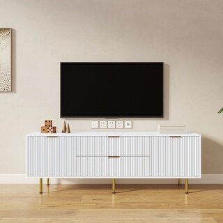 Modern Warm White TV Cabinet for 80-inch TVs, Two-Drawer Media Console ...