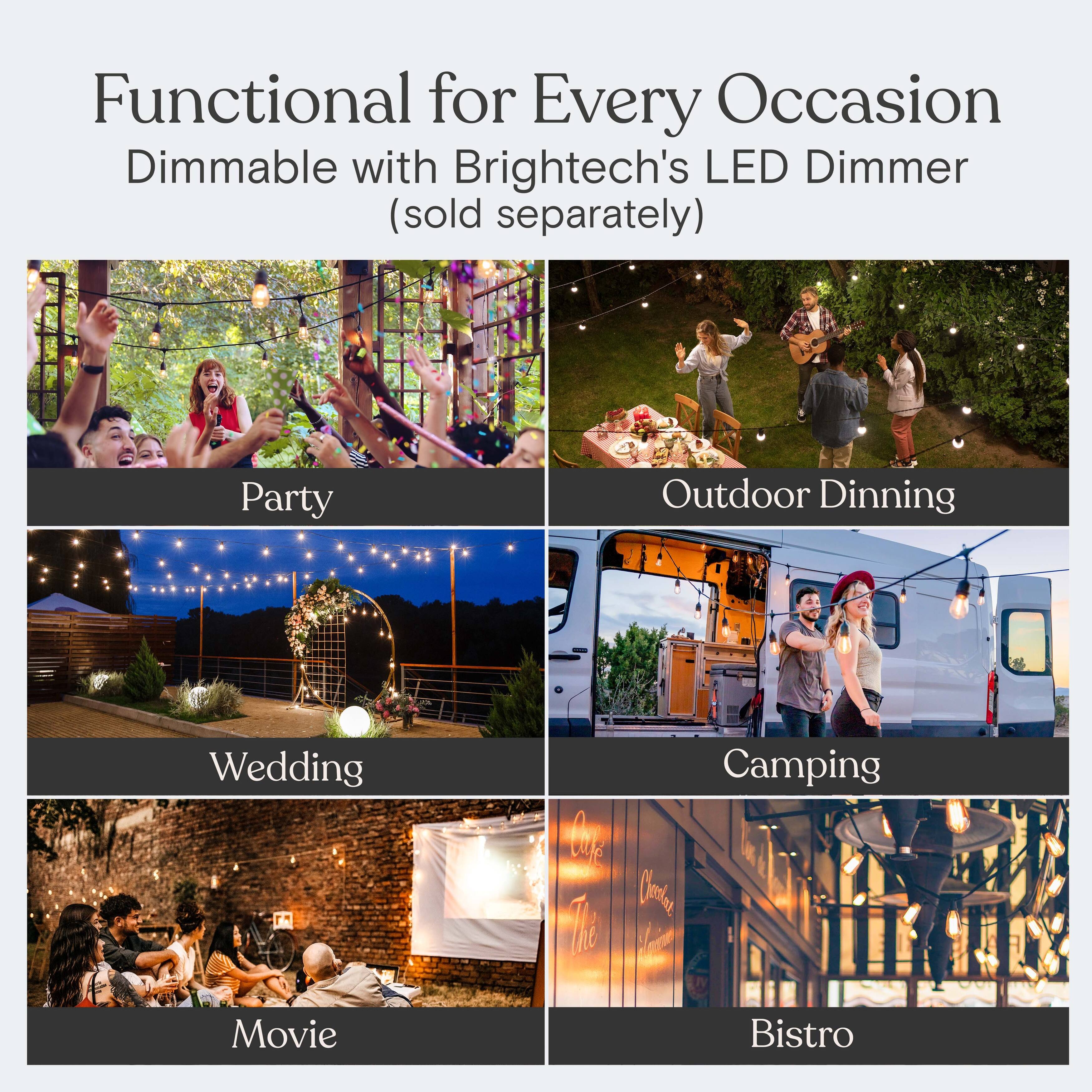 15 Glass LED Bulbs, 48 Ft Commercial Grade 2W Hanging Spiral Filament ...