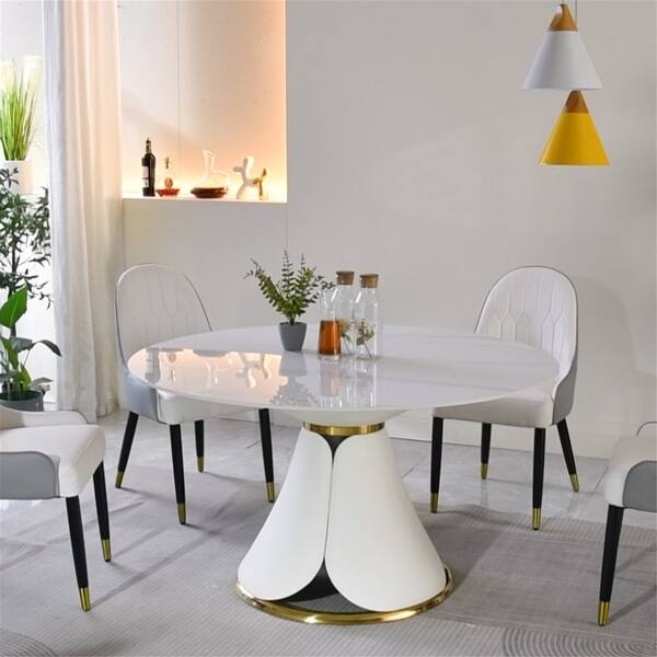 53 Inch Sintered Stone Round Dining Table with Stainless Steel Base ...