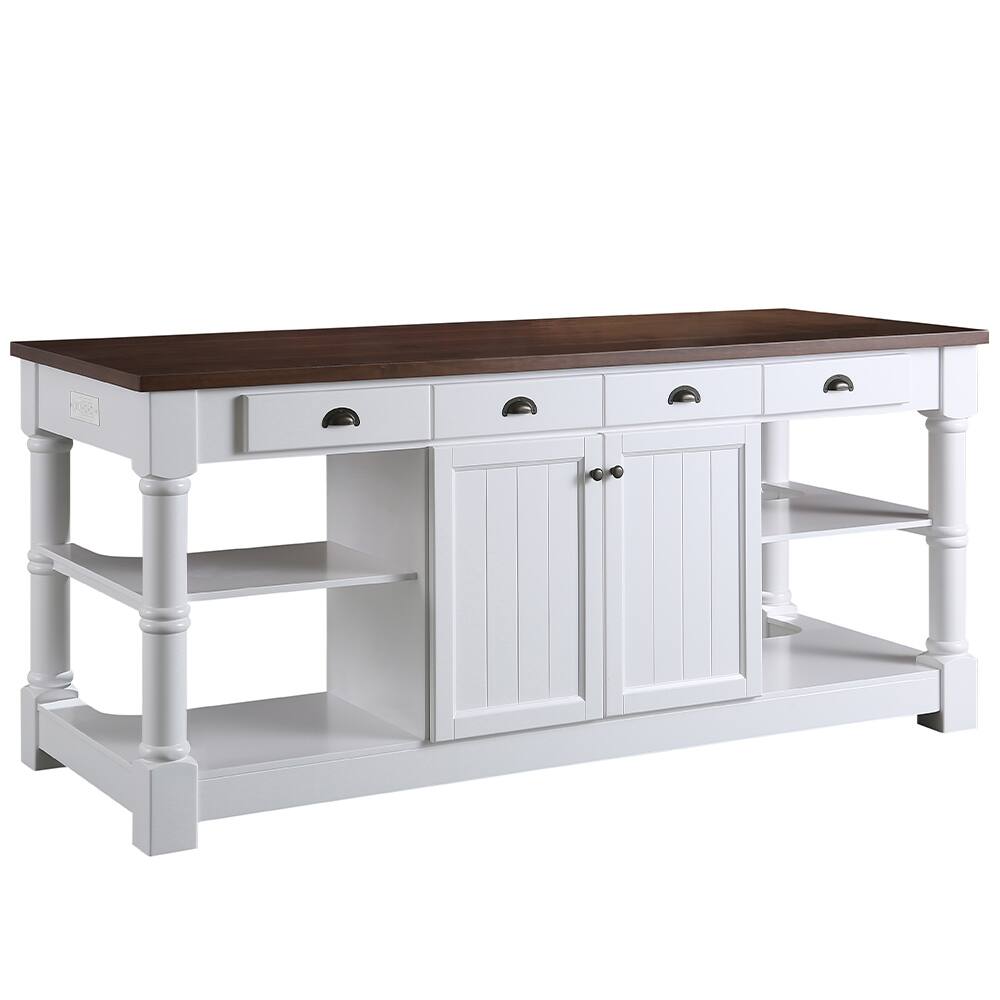 Monterey 80 In. Kitchen Island with Walnut Veneered Wood Countertop ...