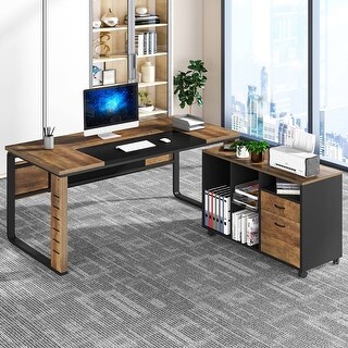 L-Shaped Computer Desk, 59 inch Executive Office Desk Workstation with ...