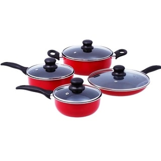 Lexi Home 8-Piece Aluminum Non-Stick Cookware Set - Red, Black - Bed ...