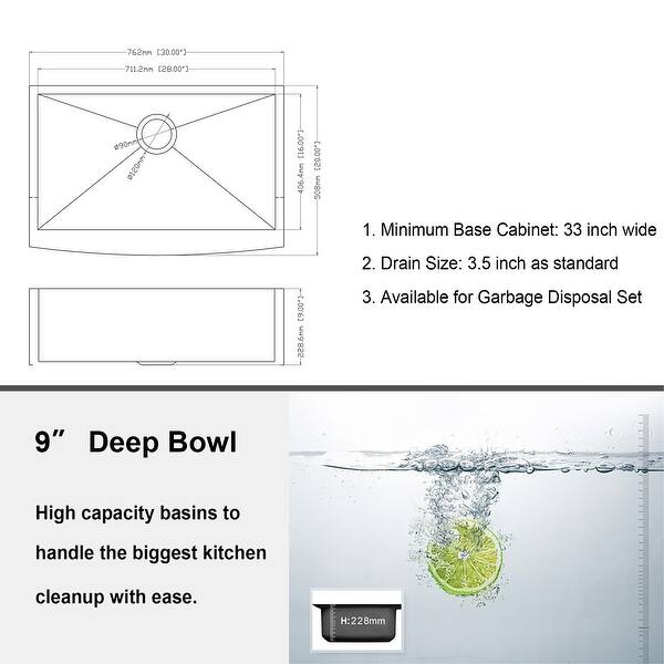 Lordear 30/33 in Farmhouse Single Bowl 18 Gauge Matte Black Stainless ...