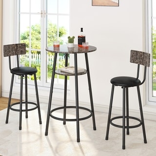 Round Bar Table for 2, 3-Piece Small Pub Table & PU Upholstered Stools ...