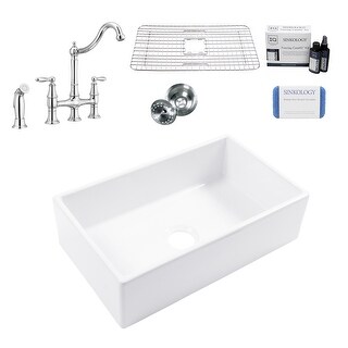 Sinkology Turner Crisp White Fireclay 30" Single Bowl Farmhouse Apron ...
