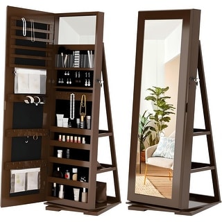 Modern Wooden Lockable Jewelry Armoire with 360°Rotation and Full ...