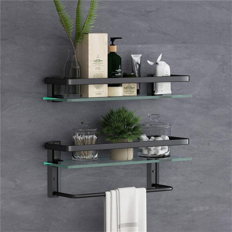 Glass Bathroom Shelf with Towel Bar 15.7 Inch Bathroom Wall Shelf Bed Bath Beyond 41292797