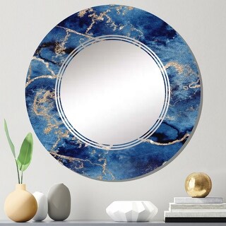 Designart 'Blue Gold Infused Liquid Art I' Printed Modern Wall Mirror ...