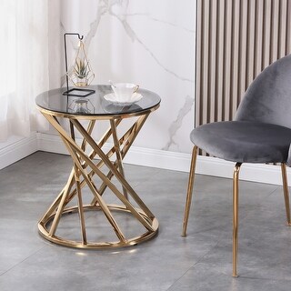 Round Glass Top Side Table with Tempered Glass & Gold Stainless Steel ...