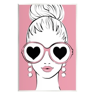 Stupell Fashionable Woman Heart Sunglasses Pink Glam Drawing Wood Wall ...
