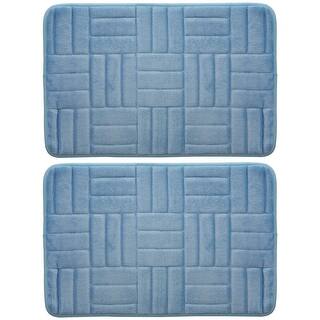Set of 2 Light Blue Non-Slip Memory Foam Bath Mats - Bed Bath & Beyond ...