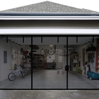 Shatex 16 ft. x 7 ft. Black Fiberglass Magnetic Garage Door Screen with ...