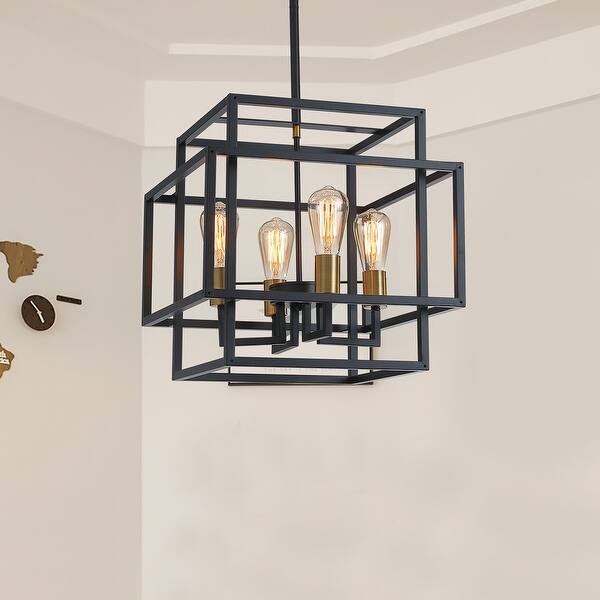 Modern Black 4-Light Rectangular Frame Interleaved Design Pendant Lamp ...