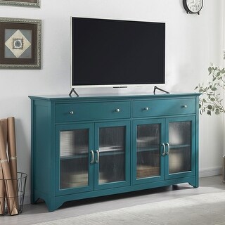 Retro Style Wood Blue Buffet Sideboard,TV Console Cabinet with Glass ...