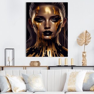 Designart 'Sensual Liquid Gold Woman VII' Contemporary Glam Canvas Wall ...