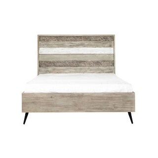 Aliz Acacia Wood Queen Platform Bed, Metal Angled Legs, Slatted, Brown ...