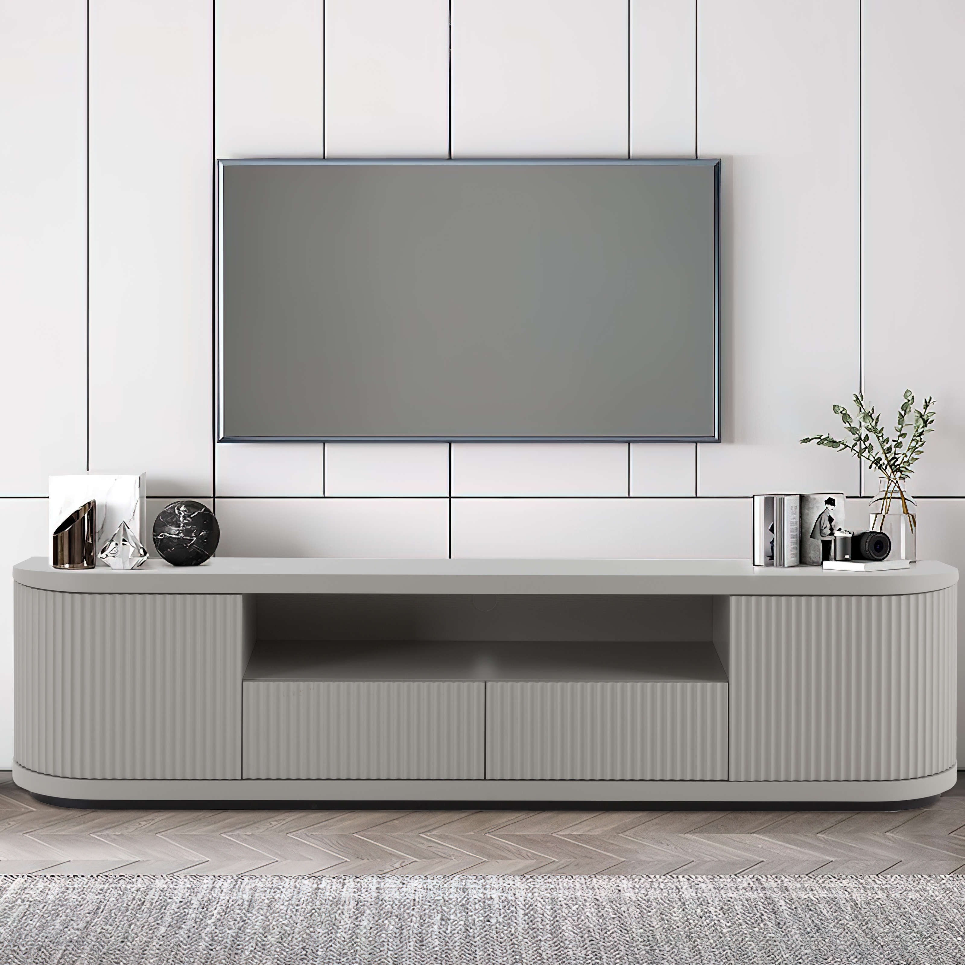 Modern Grey 78 TV Stand Storage Cabinets Shelf and 2 Drawer for TVs up to 80 in Bed Bath Beyond 36937682
