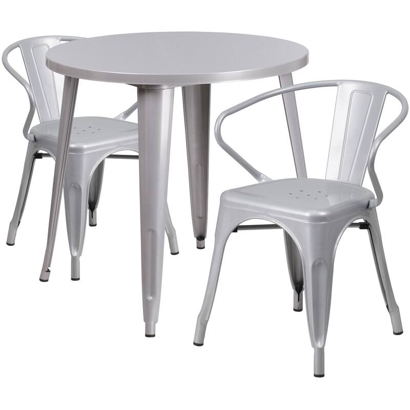 30'-inch Round Metal Indoor-Outdoor Table Set - Overstock - 13532479