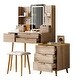 7-Drawer Vanity Desk with LED Mirror, Carved Fluted Details, Metal Legs ...