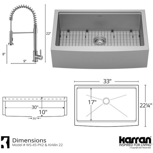 Karran USA WS-45-PK2 32" Undermount Single Basin Kitchen Sink with ...