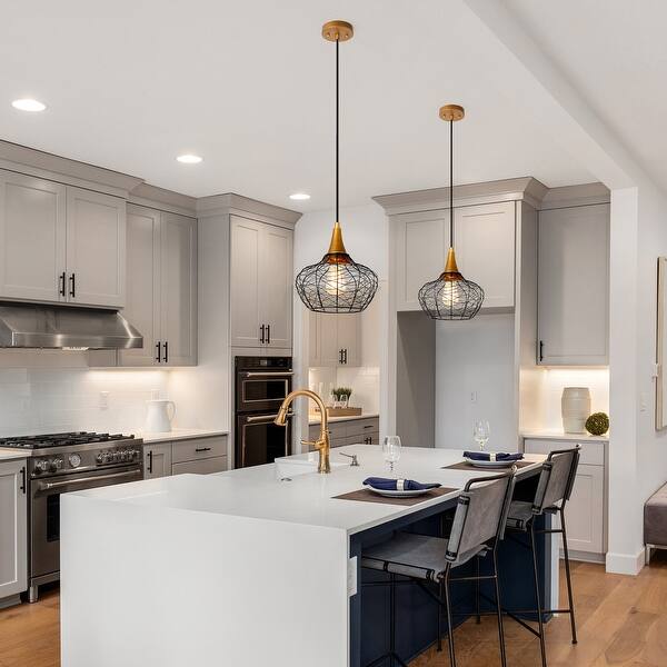 Modern FarmhouseBlack 1-light Large 10 in. Metal Wire Woven Pendant ...