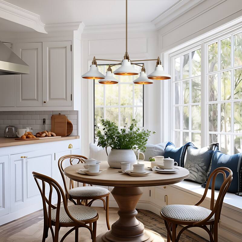 8-Light Mid-Century Modern White Wheel Chandelier Light Metal Pendant ...