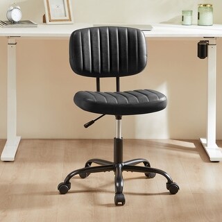 360° Movement PU Leather Low Back Task Chair Small Home Office Chair ...