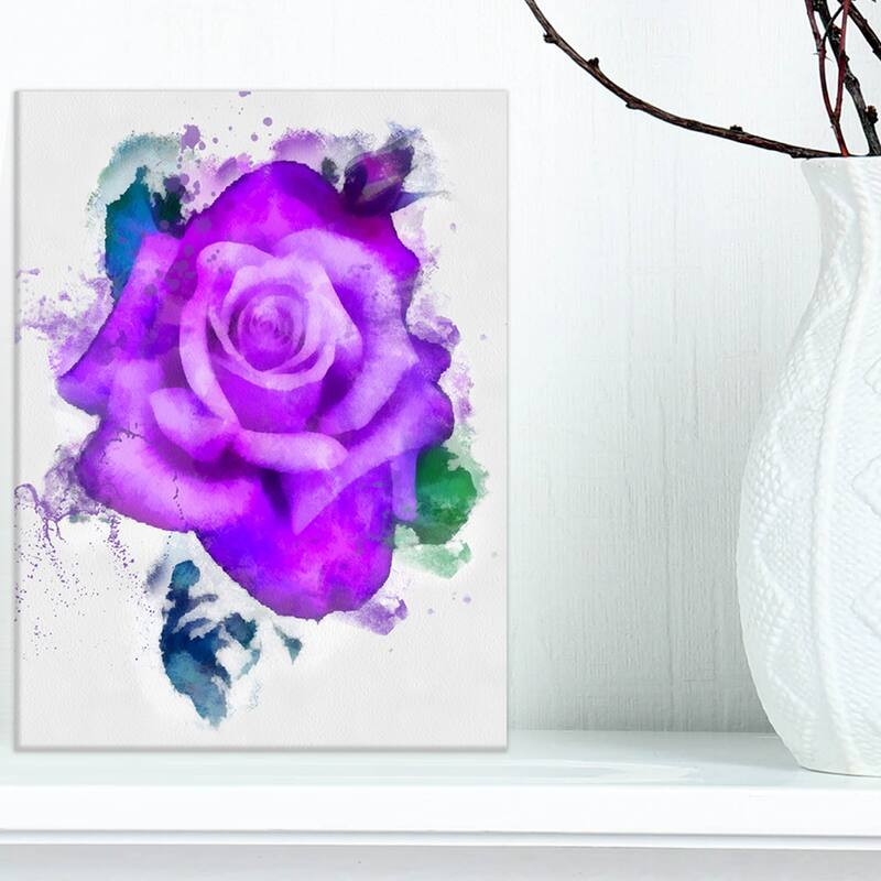 Designart "Purple Rose Watercolor" Floral Canvas Artwork Print ...