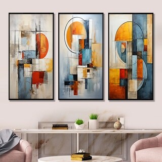 Designart "Orange And Blue Cubism Assemblage" Cubism Framed Canvas Set ...