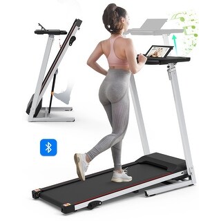 265lbs Folding Electric Treadmill with Desk for Home Gym Fitness ...