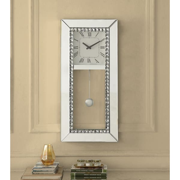 Rectangular Wall Clock Pendulum Clock, Mirrored & Faux Crystal Diamonds ...