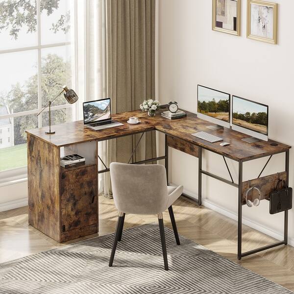 60 Inch L Shaped Desk with Storage Cabinet Home Office Desk - Bed Bath ...