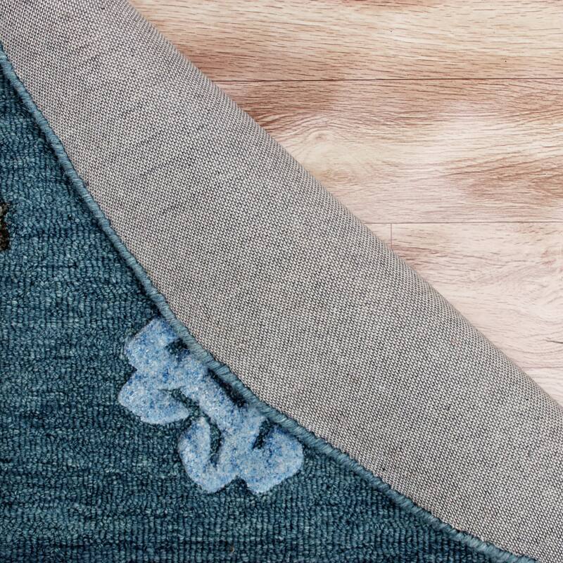 Sevita Hand Hooked Blue Bordered Geometric Round Rug - Bed Bath ...