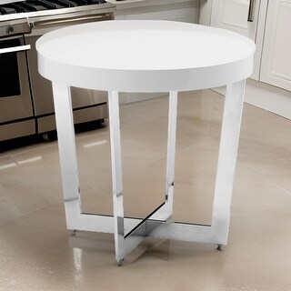 Tini 24 Inch Side End Table, Round Shaped Top, Metal Frame, White ...