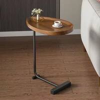 Solid Wood Round End Table Mid Century C-Shaped Side Table for Living ...
