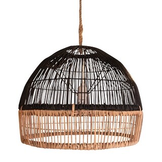 Grace Natural Woven Two-Tone Rattan Lamp Shade, Black and Natural - Bed ...