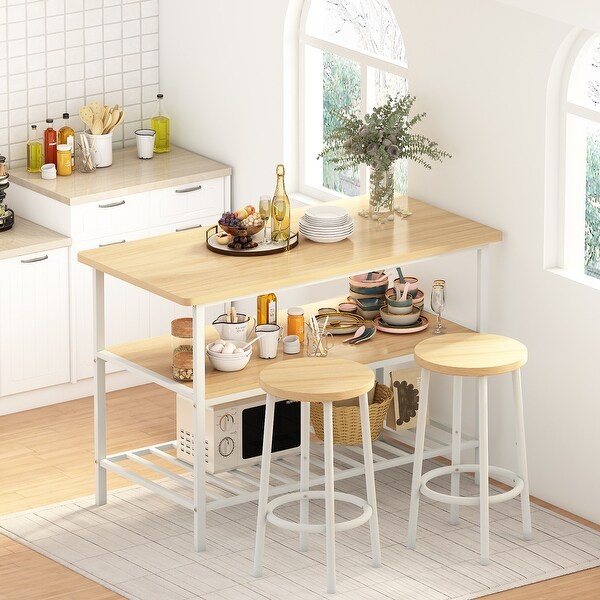 Mieres Kitchen Island with 2 Stools and Open Shelves On Sale Bed Bath Beyond 35219000