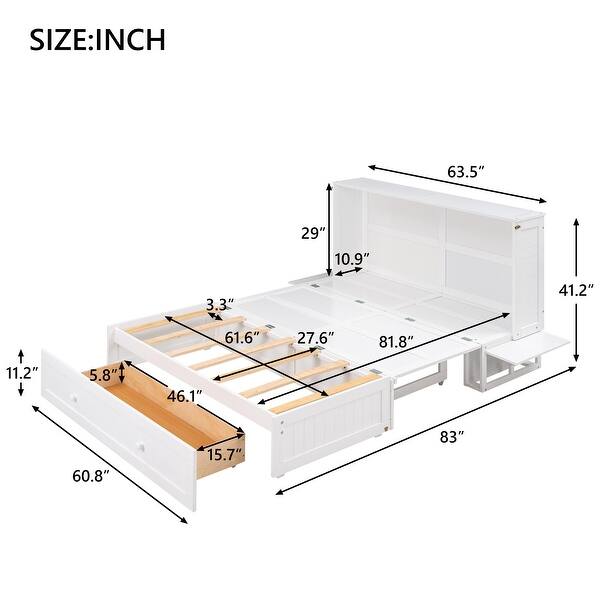 Queen Mobile Murphy Bed with Drawer and Little Shelves on Each Side ...