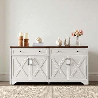 61 Inch TV Stand with Storage Cabinets and Glass Display, Entertainment ...
