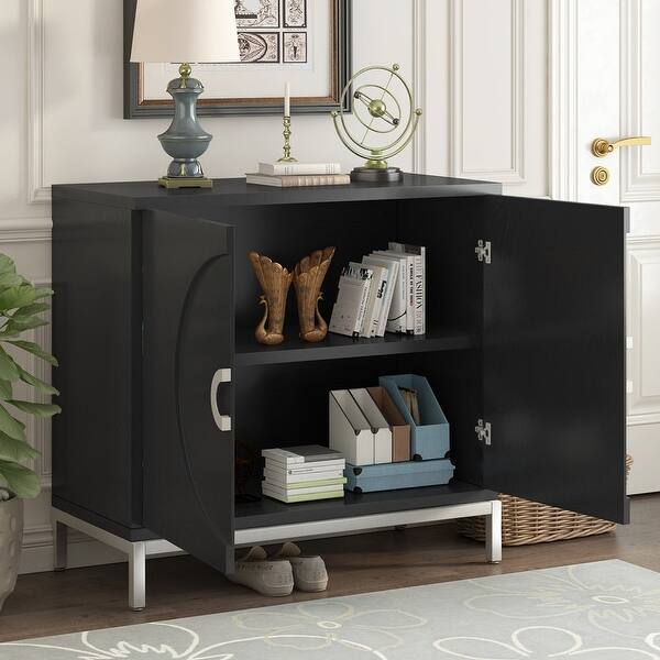 Simple Storage Cabinet Accent Cabinet with Solid Wood Veneer and Metal ...