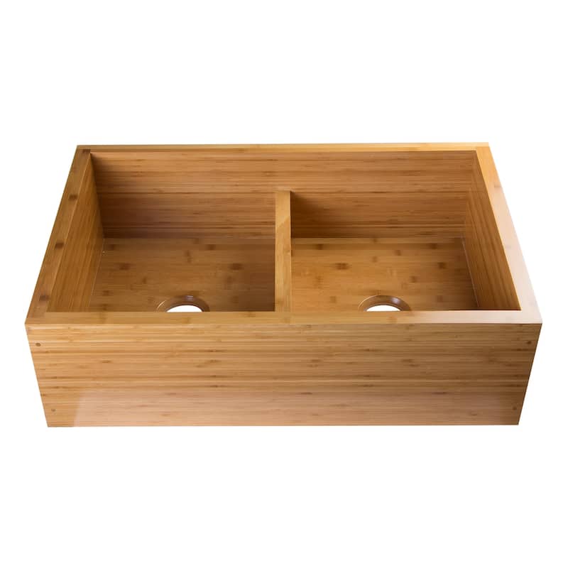 Alfi Bamboo 33-inch Double Bowl Kitchen Farm Sink - Brown - Overstock ...