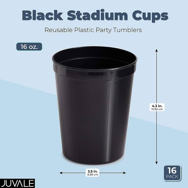 Black Stadium Cups, Reusable Plastic Party Tumblers (16 oz, 16 Pack ...